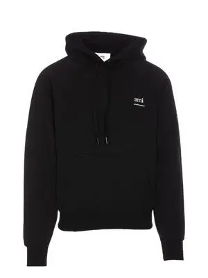Ami Logo Printed Drawstring Hoodie - Black