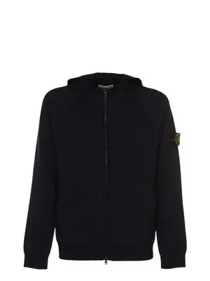 Stone Island Long-sleeved Zipper Sweatshirt With Hood - Blue