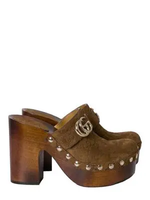 Gucci Studded Platform Clogs - Brown