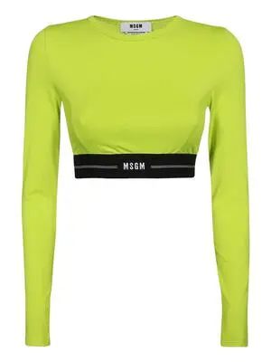 MSGM Cropped Long Sleeve Crewneck Top - Green