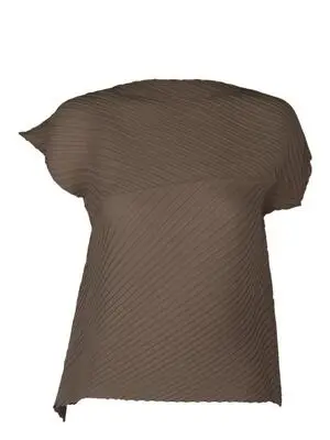 Issey Miyake Pleated Asymmetrical Top - Dark Brown