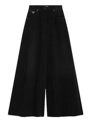 Prada Logo Patch Wide-leg Jeans - Black