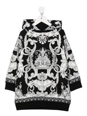 Versace Barocco Print Hooded Sweatshirt Dress - Black
