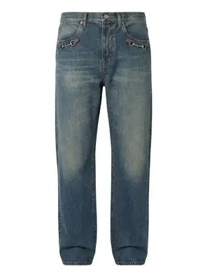 Gucci Cotton Denim Pants With Horsebit Detail - Blue