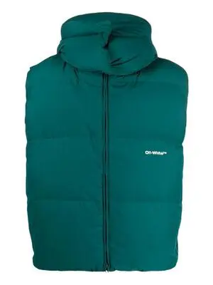 Off-White Logo Print Zip-up Padded Vest - Green