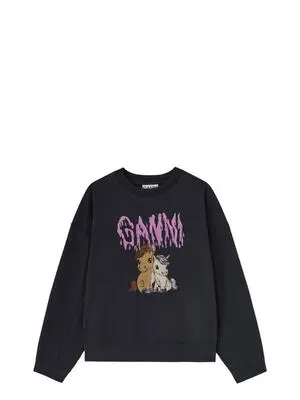 GANNI Ganni Isoli Jersey Sweatshirt With Graphic Print Phantom