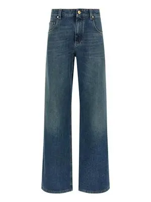 Brunello Cucinelli Logo Patch Wide Leg Jeans - Blue