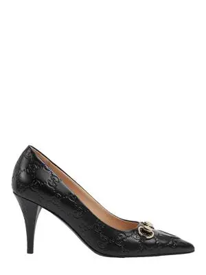 GUCCI Gucci Black GG Embossed Leather Horsebit Pumps