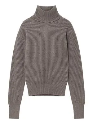 Stella McCartney Ribbed Turtleneck Jumper With Removable Shoulder Pads - Taupe