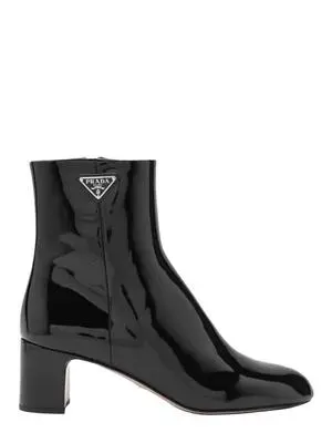 Prada Round Toe Zip Up Ankle Boots - Black