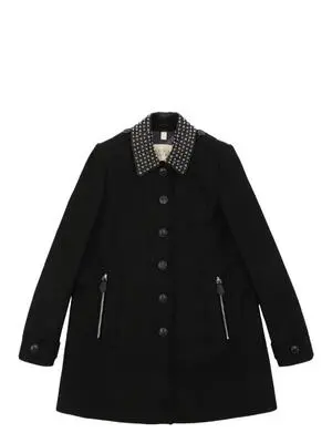 Burberry Wool Single-breasted Coat With Studded Lapel - Black