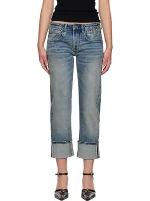R13 Straight Leg Jeans With Belt Loops - Gray