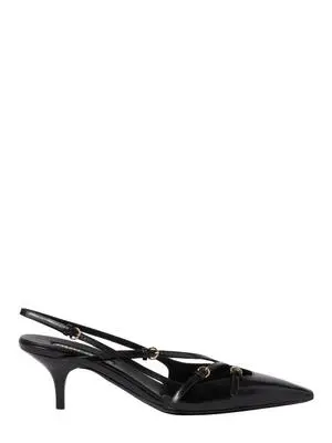Miu Miu Buckle Embellished Pointed Toe Slingback Pumps - Black