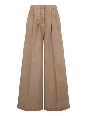 Peserico Wide-leg Pleated Denim Jeans - Brown