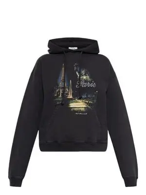 Vetements Hooded Blouse With Graphic Front And Pockets - Black