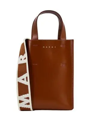 Marni Logo Printed Top Handle Bag - Brown