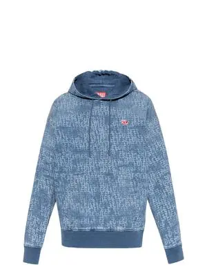DIESEL® All-over Logo Denim-effect Hoodie - Blue