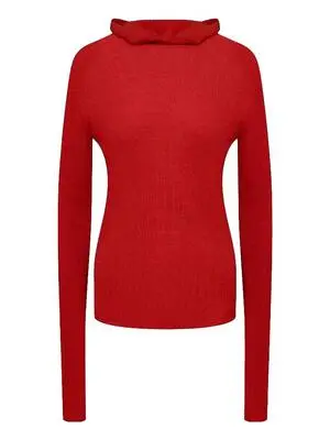 JIL SANDER Ribbed-knit Hoodie - Red