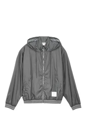 Thom Browne Ripstop Lightweight Jacket With Rwb Stripes And Logo Patch - Silver