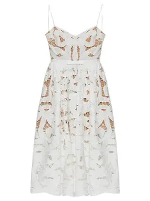 SELF-PORTRAIT Self-Portrait Embroidered Midi Dress With Bow Waistband White