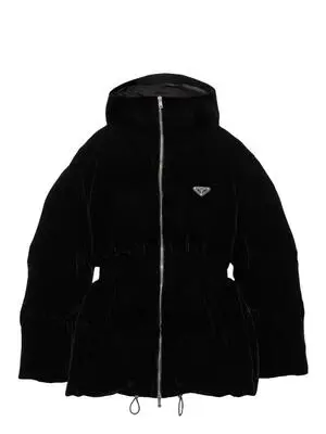 Prada Prada Velvet Down Jacket With Drawstring Hem And Hood Black