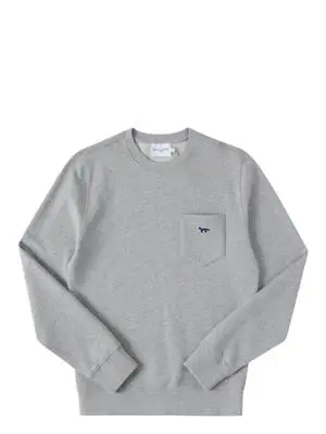 Maison Kitsuné Round Neck Long Sleeve Sweater With Fox Decal - Gray