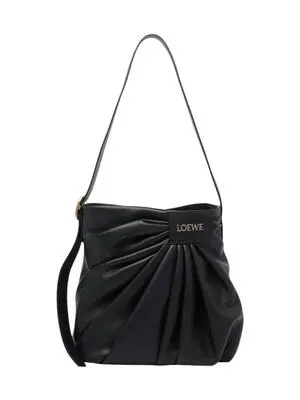 Loewe Ruched Logo Patch Shoulder Bag - Black
