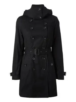 Burberry Double-breasted Hooded Trench Coat With Belt - Black