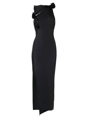 Coperni Sleeveless High Collar Maxi Dress With Asymmetrical Hem And Side Slits - Black
