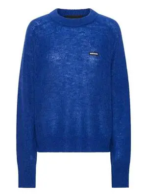 ROTATE BY BIRGER CHRISTENSEN Crew Neck Logo Patch Sweater - Blue