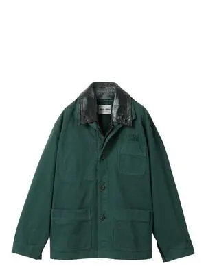 Miu Miu Contrast Collar Denim Jacket - Dark Green