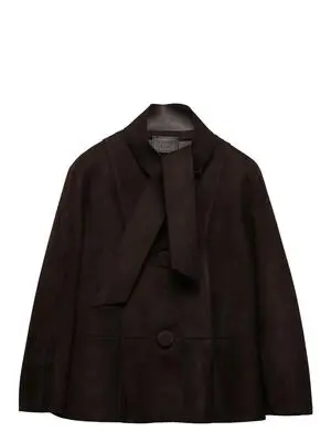 Prada Bonded Crewneck Jacket With Scarf Detail - Ebony