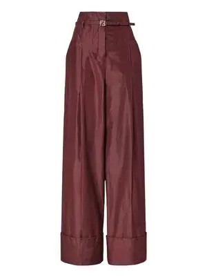 Fendi Fendi Taffeta Logo Plaque Wide-Leg Trousers Red