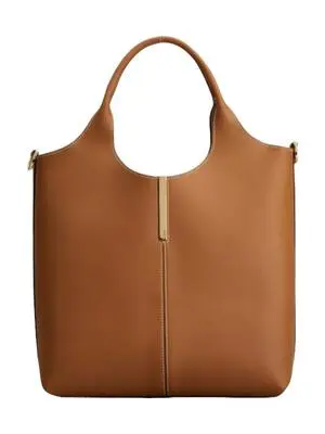 TOD'S Logo Engraved Small Shopper Bag - Brown