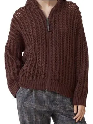 Brunello Cucinelli Openwork Ribbed Hooded Cardigan - Brown