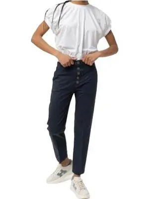DONDUP Regular Waist Bejeweled Button Panel Pants - Black