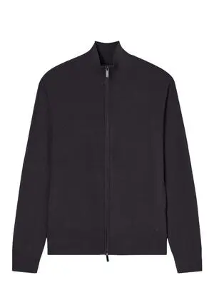 Emporio Armani Full Zip Sweater With Rib Knit Details - Grey