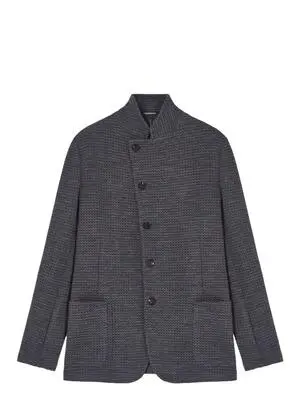Emporio Armani Textured Button-up Knit Jacket - Grey
