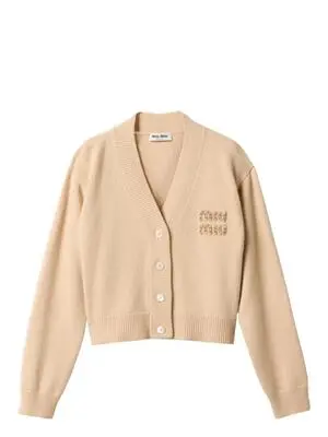 MIU MIU Miu Miu V-Neck Button-Up Cardigan With Embroidered Logo