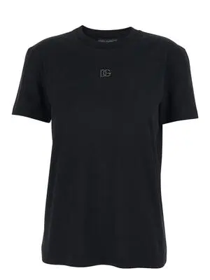 Dolce & Gabbana Embellished Logo Crewneck T-shirt - Black