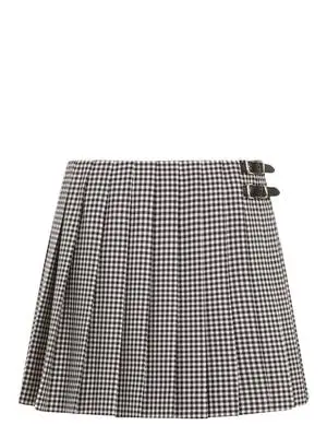 Miu Miu Plaid Pleated Mini Skirt - White/brown