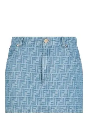 Fendi Ff Printed Denim Skirt - Blue