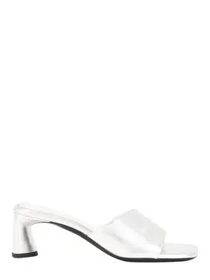 Balenciaga Balenciaga Embossed Logo Heeled Sandals Silver