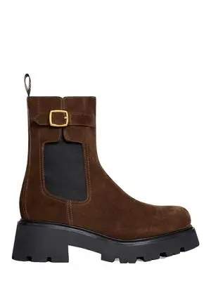 Celine Triomphe Rangers Chelsea Boot In Suede Calfskin - Dark Brown