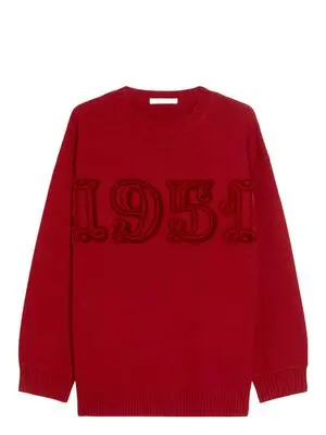 Max Mara Crewneck Jumper With 1951 Flocked Pattern - Red