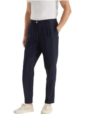Brunello Cucinelli Brunello Cucinelli Pleated Tapered Trousers With Pin Stripes Navy Blue