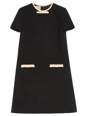 Valentino Garavani Short Sleeve Wool Tweed Dress With Bow Detail - Black