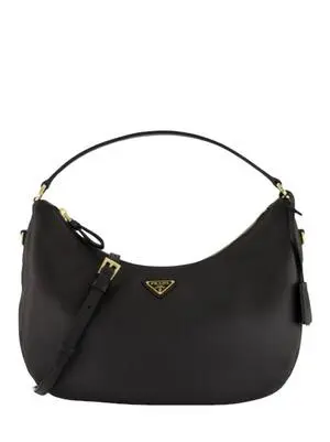 Prada Zip Leather Shoulder Bag - Black