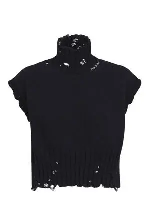 Marni Distressed Knitted Cropped Vest - Black