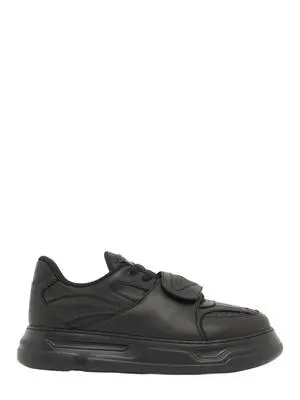 Emporio Armani Leather-effect Lace-up Trainers With Velcro Strap - Black